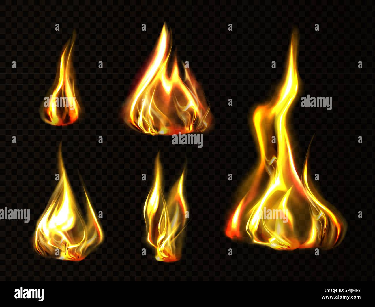 Realistic fire, torch flame set isolated on transparent background ...