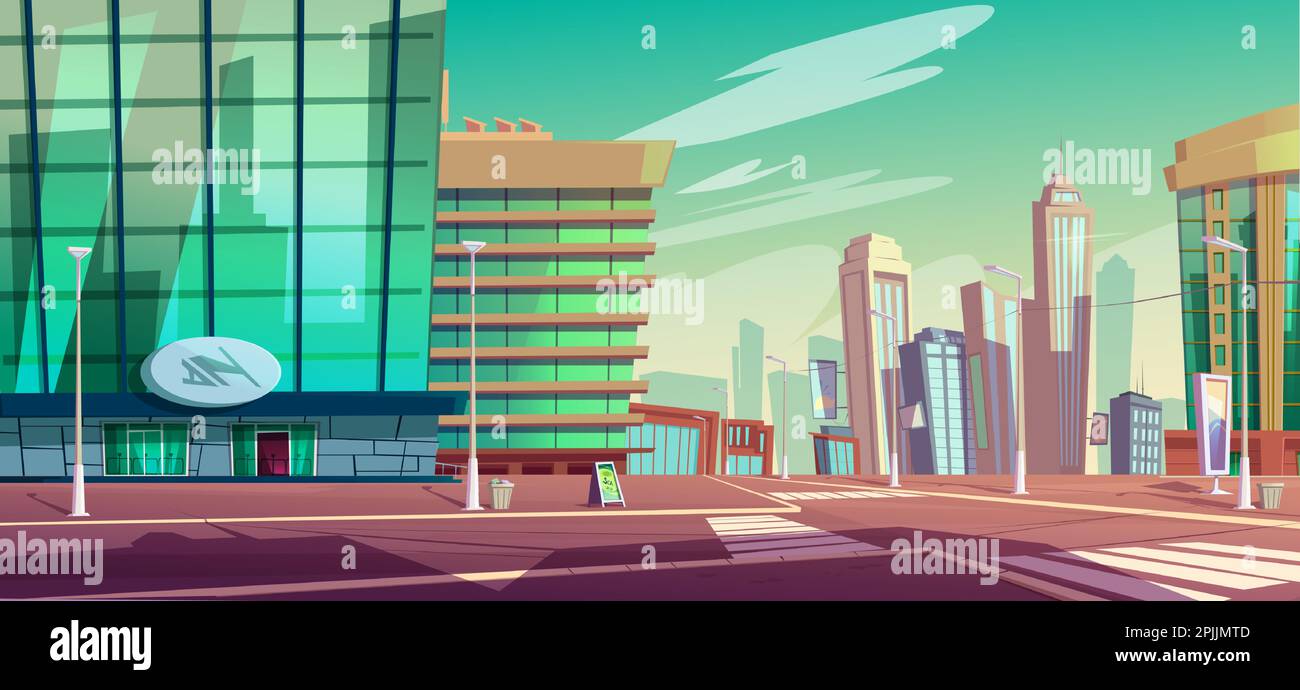 City crossroad with pedestrian crosswalk and street lamps. Vector ...