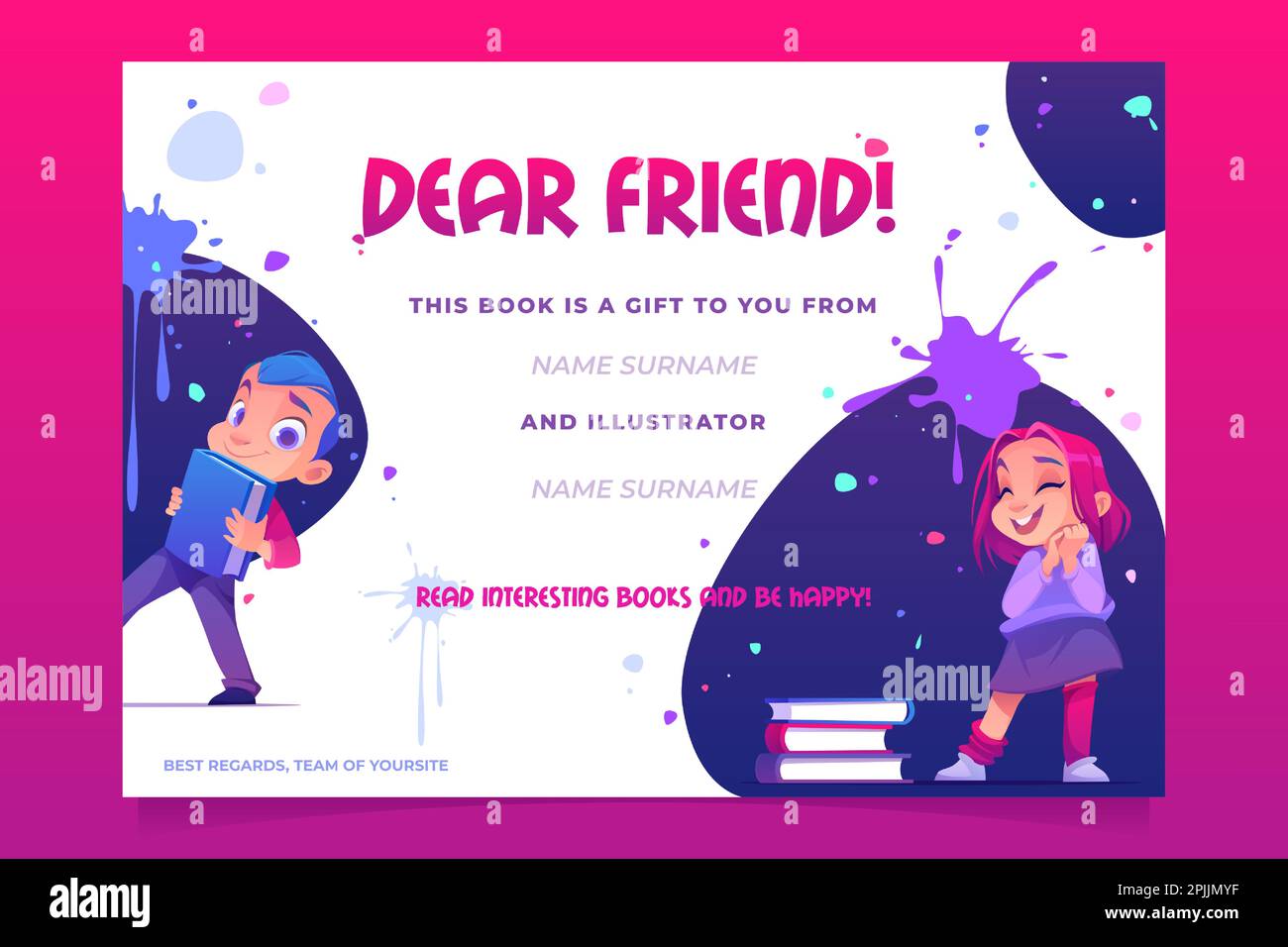 Gift book banner, present card to child. Creative flyer with schoolboy ...