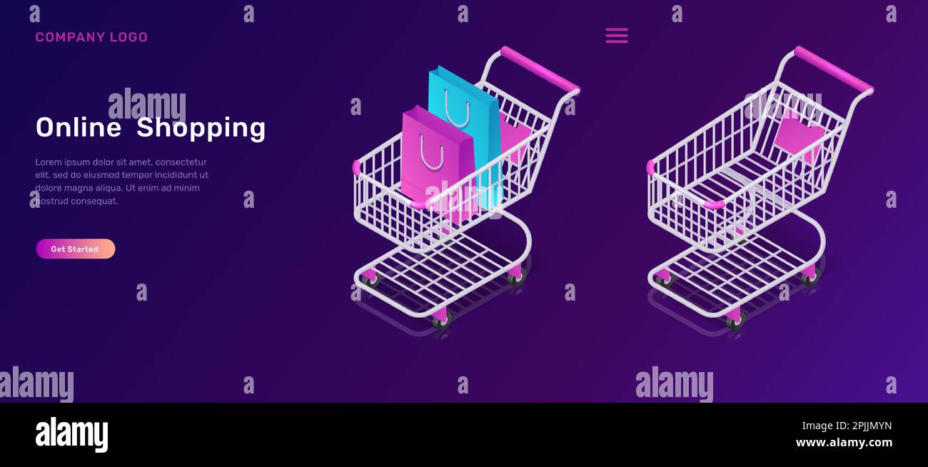 Online shopping, isometric concept vector illustration. Shopping carts ...