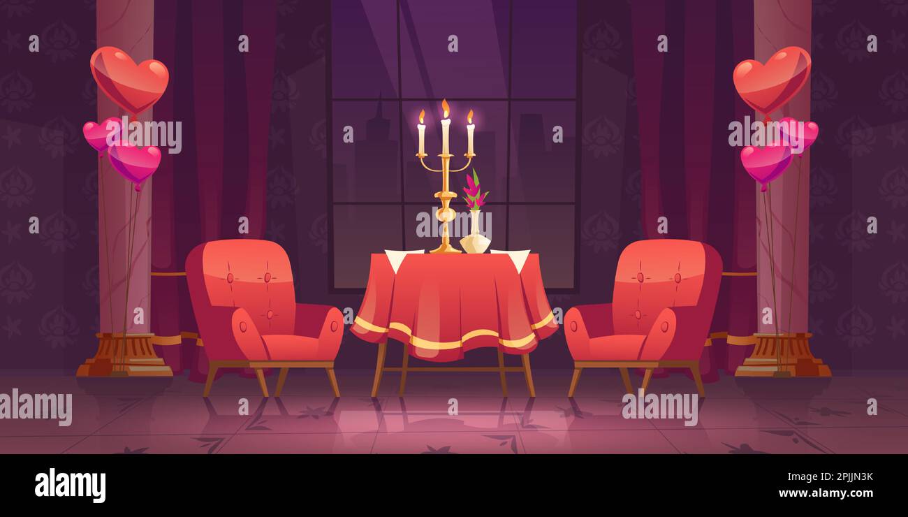 Romantic dinner in Valentines day for couple. Vector cartoon ...