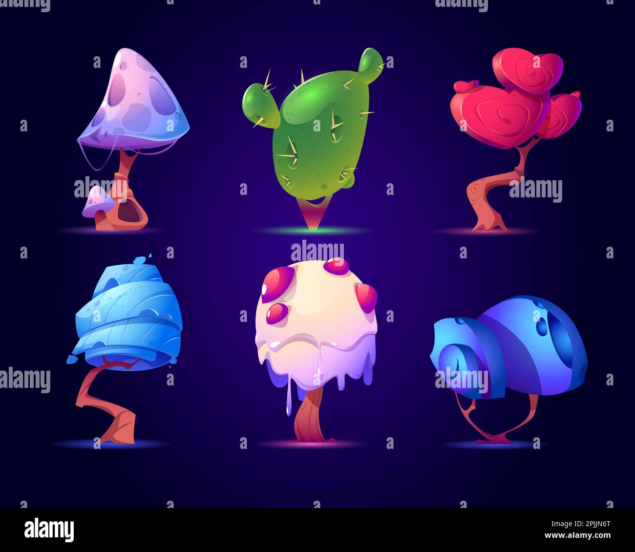 Fantasy mushrooms or alien trees set. Magic unusual nature elements for ...