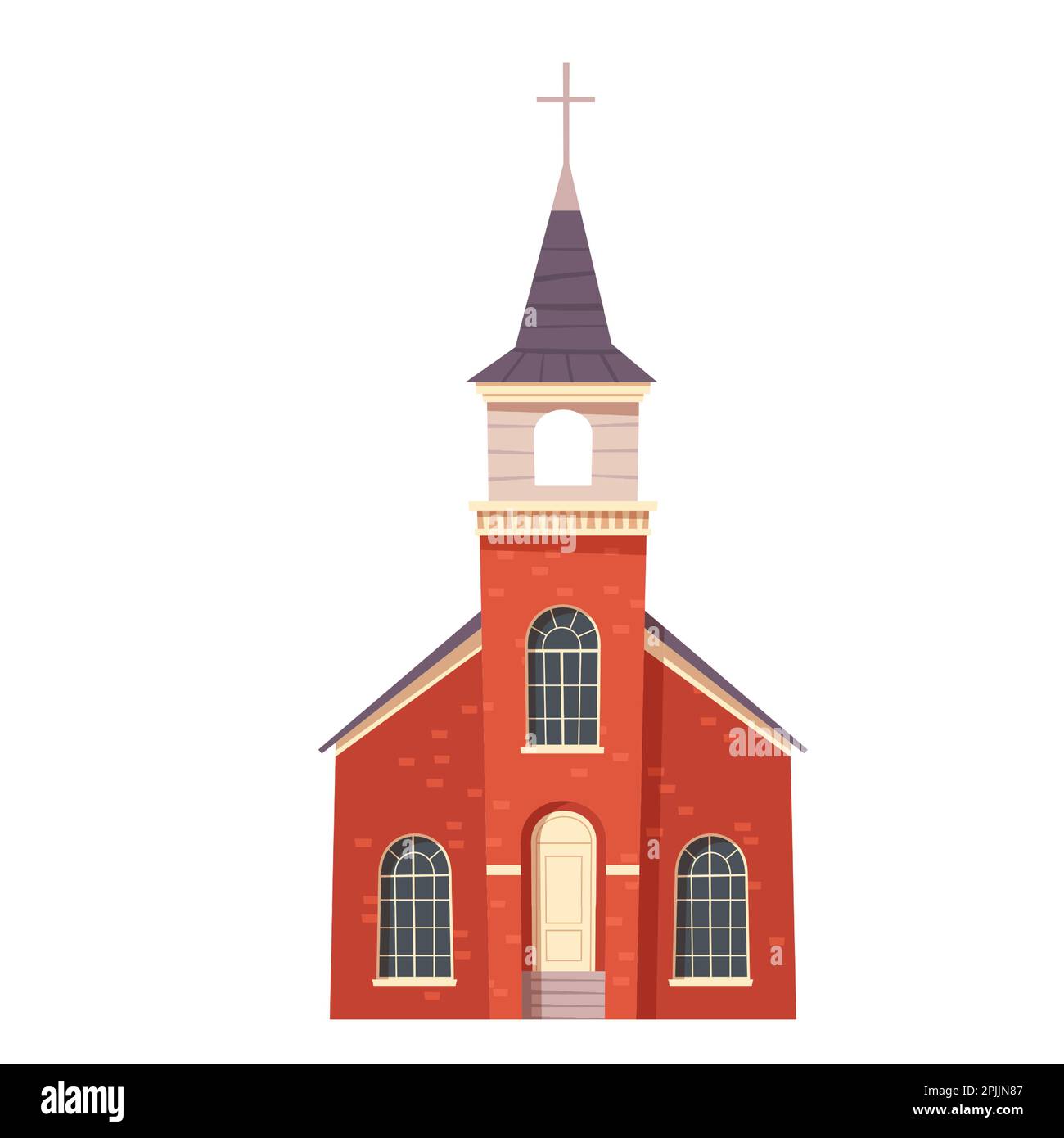 Urban retro colonial style church building cartoon vector illustration ...