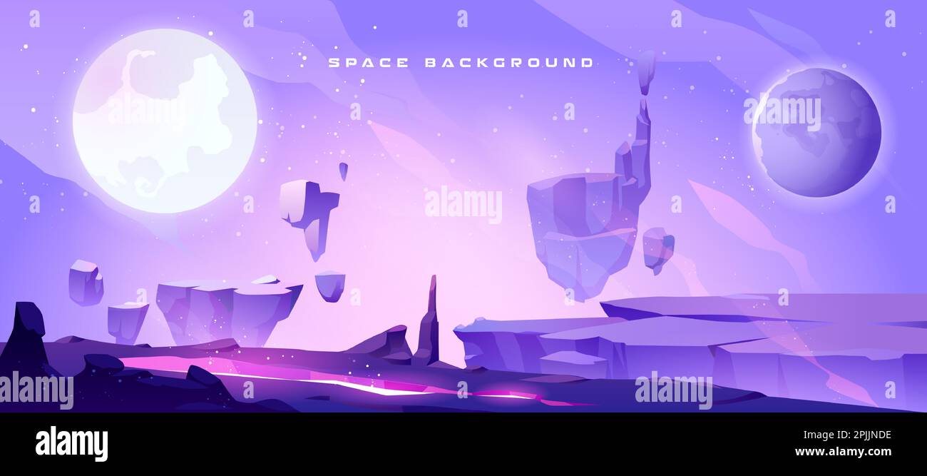 Space background with landscape of alien planet with craters and ...