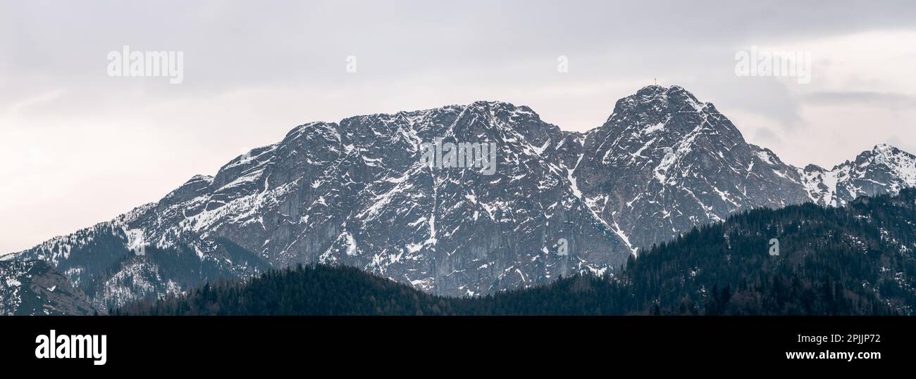 Panorama. Beautiful view of the mountain massif. Mount Giewont is the ...