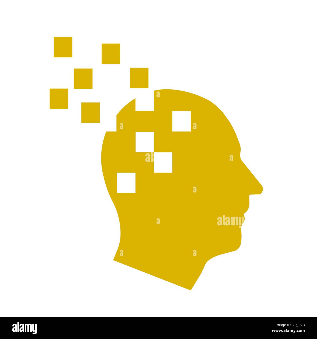 Dementia concept. yellow human head losing fragments on white ...
