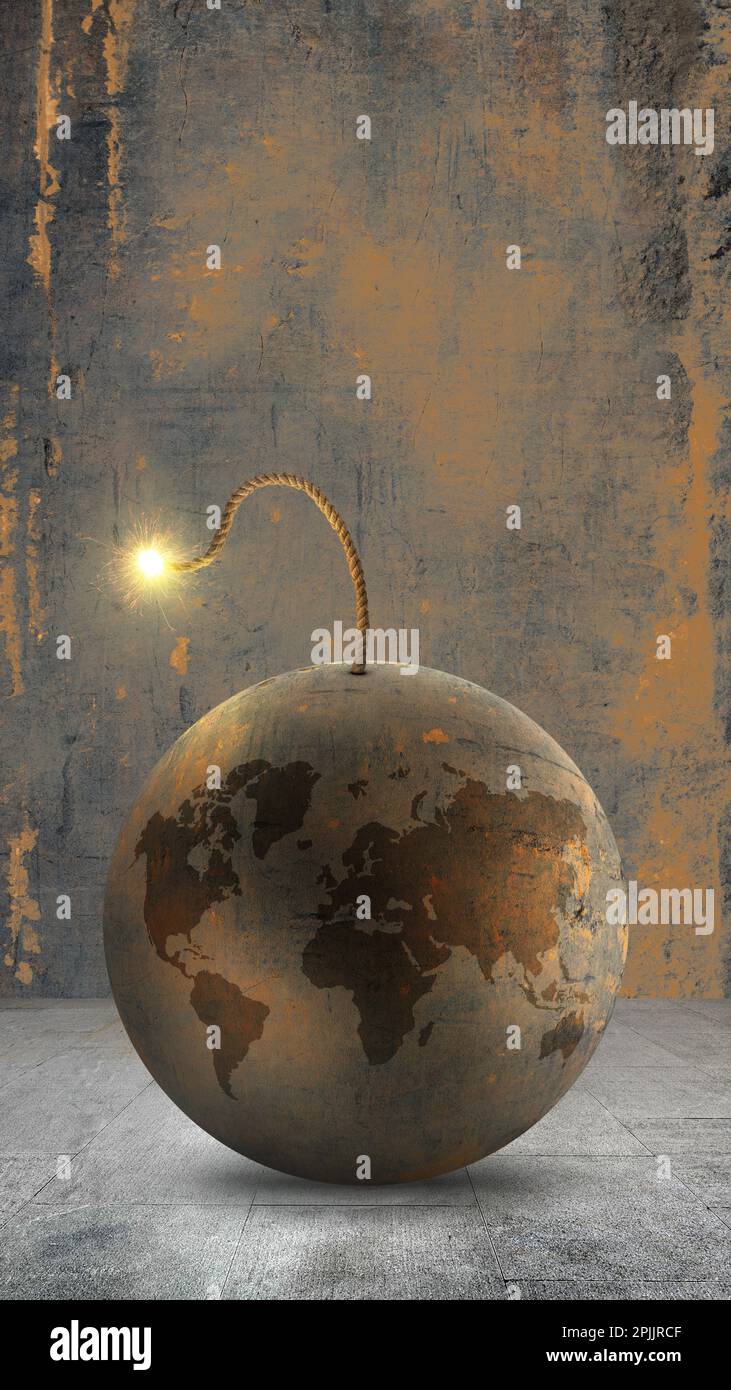 Ball bomb with a burning fuse with black wall background Stock Photo ...