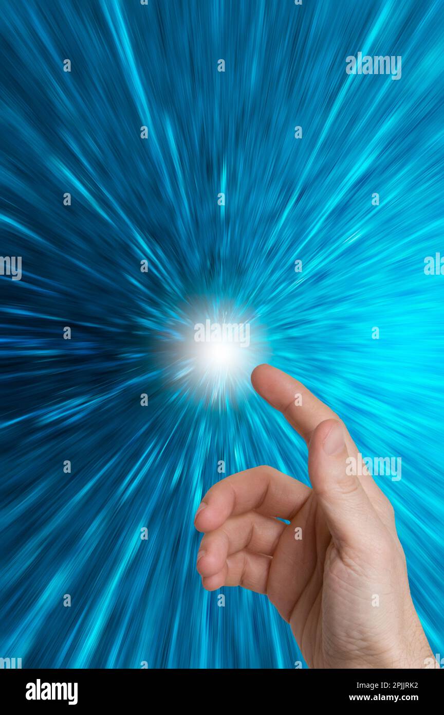 male hand pointing to a light Stock Photo - Alamy