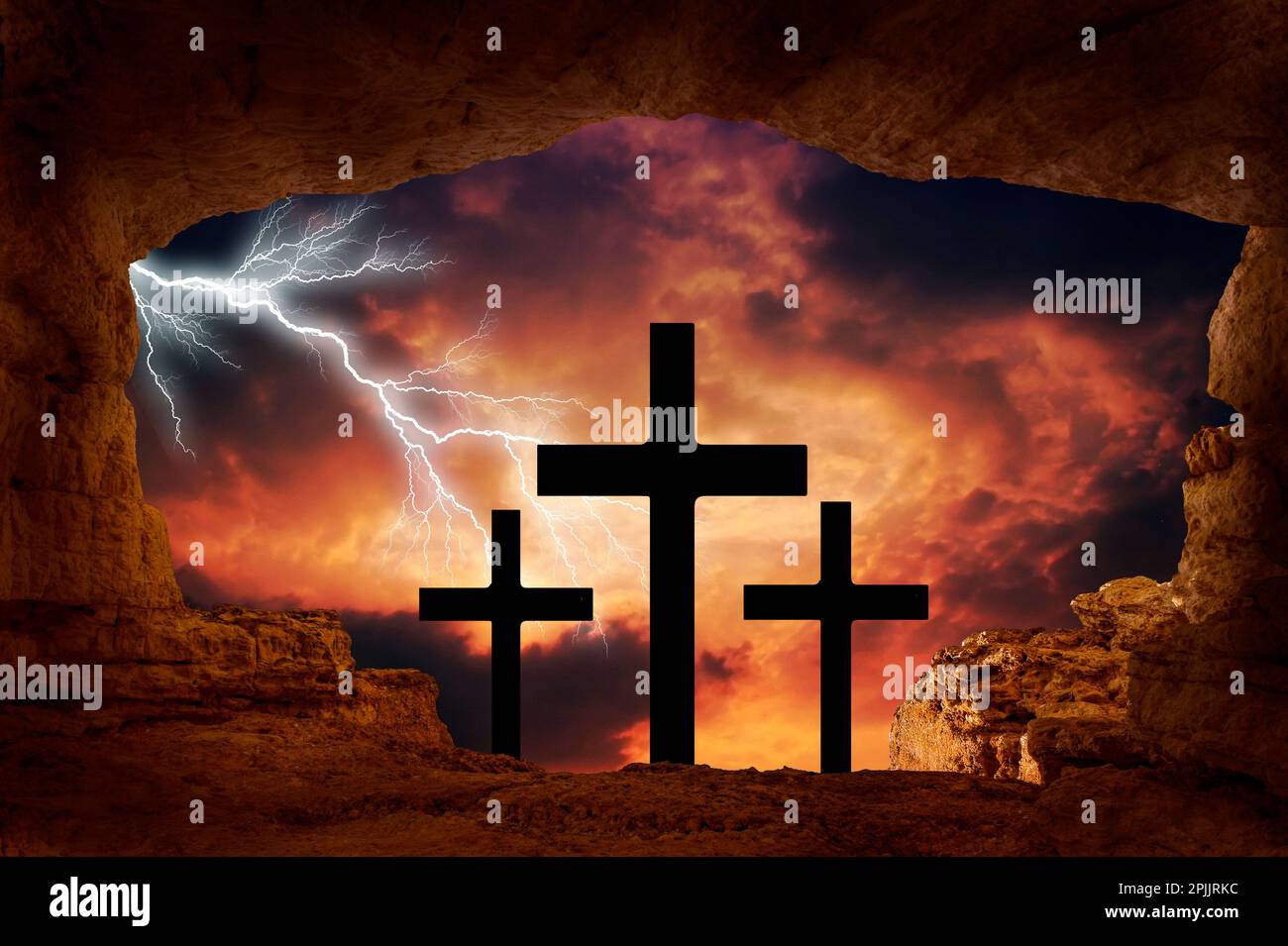 three crosses and dramatic stormy sky, Jesus Christ crucifixion concept Stock Photo - Alamy