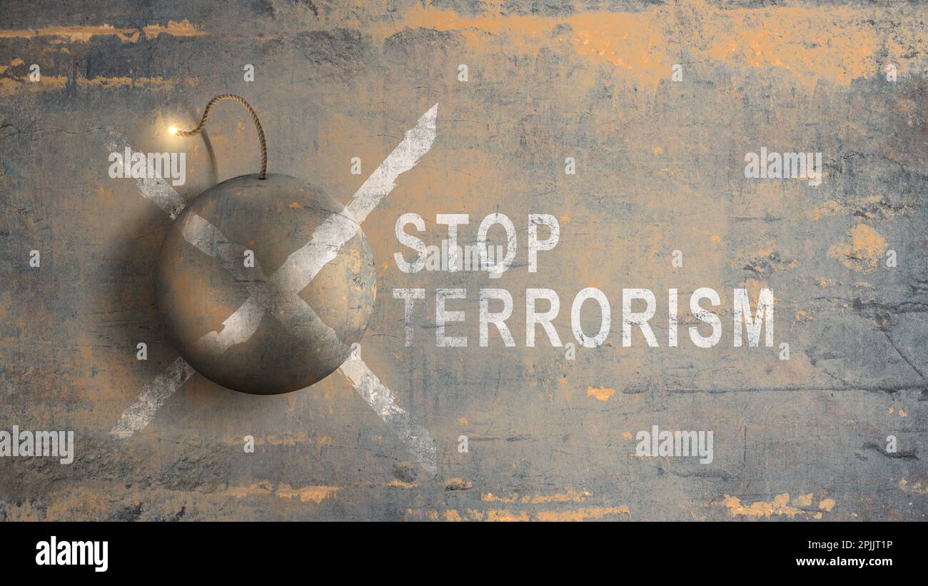 Bricked wall with stop terrorism sign Stock Photo - Alamy