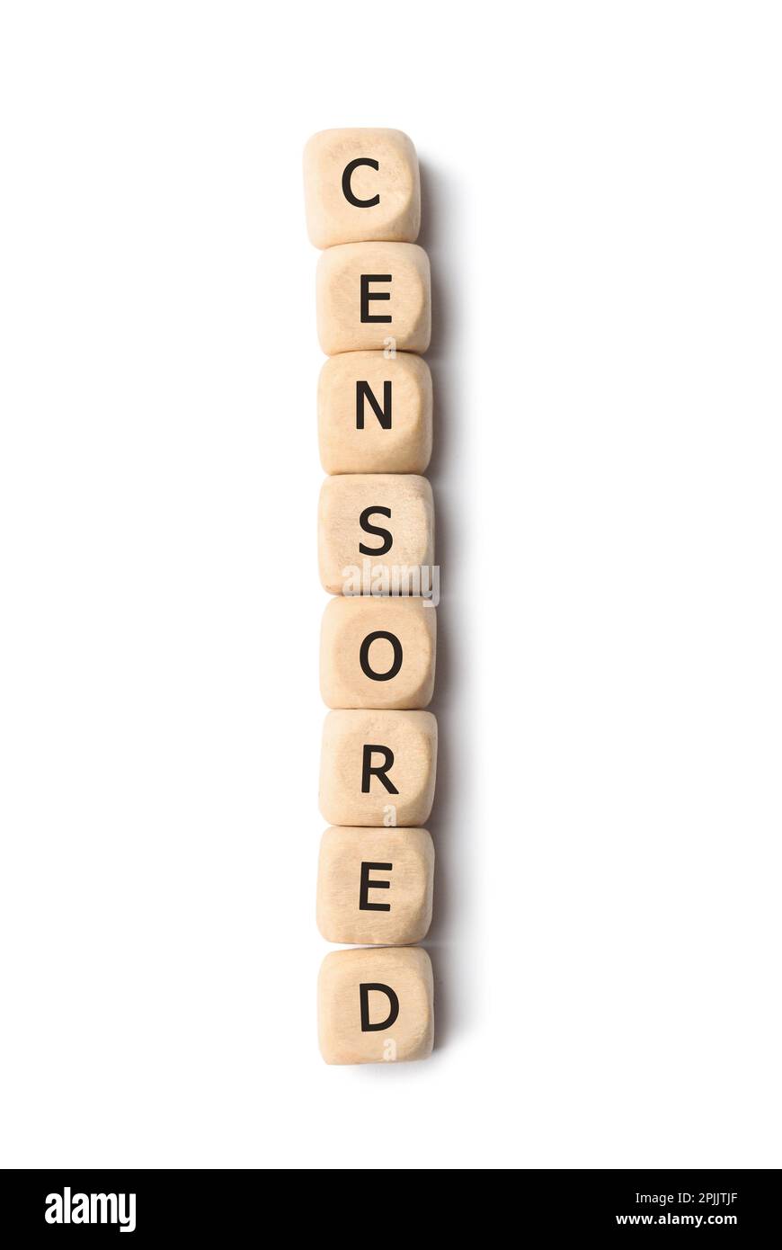 Wooden cubes with word Censored on white background, top view Stock ...