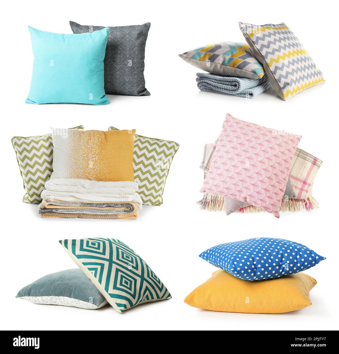 Set with different soft pillows on white background Stock Photo - Alamy