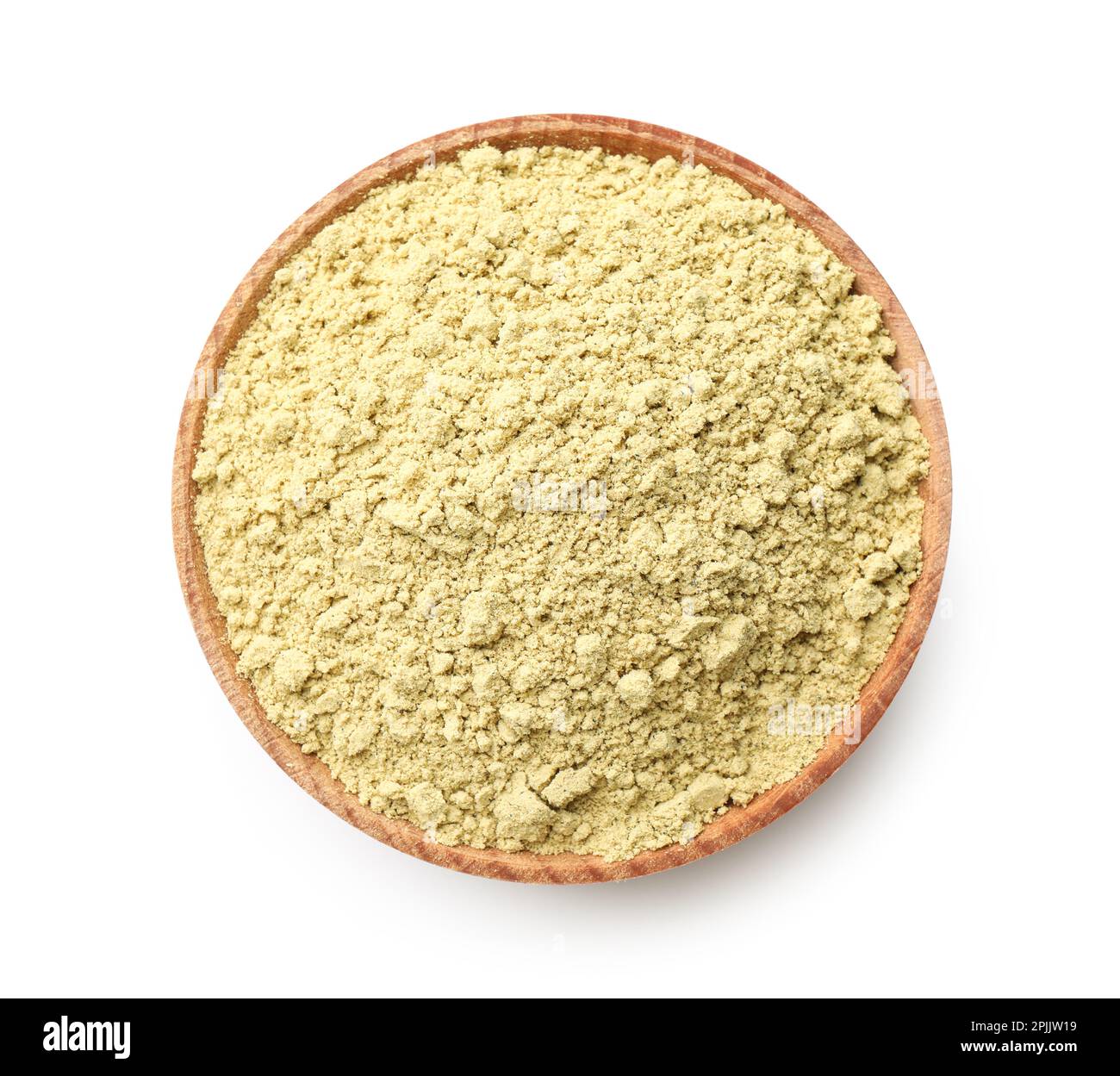 Wooden bowl with mustard powder isolated on white, top view Stock Photo ...