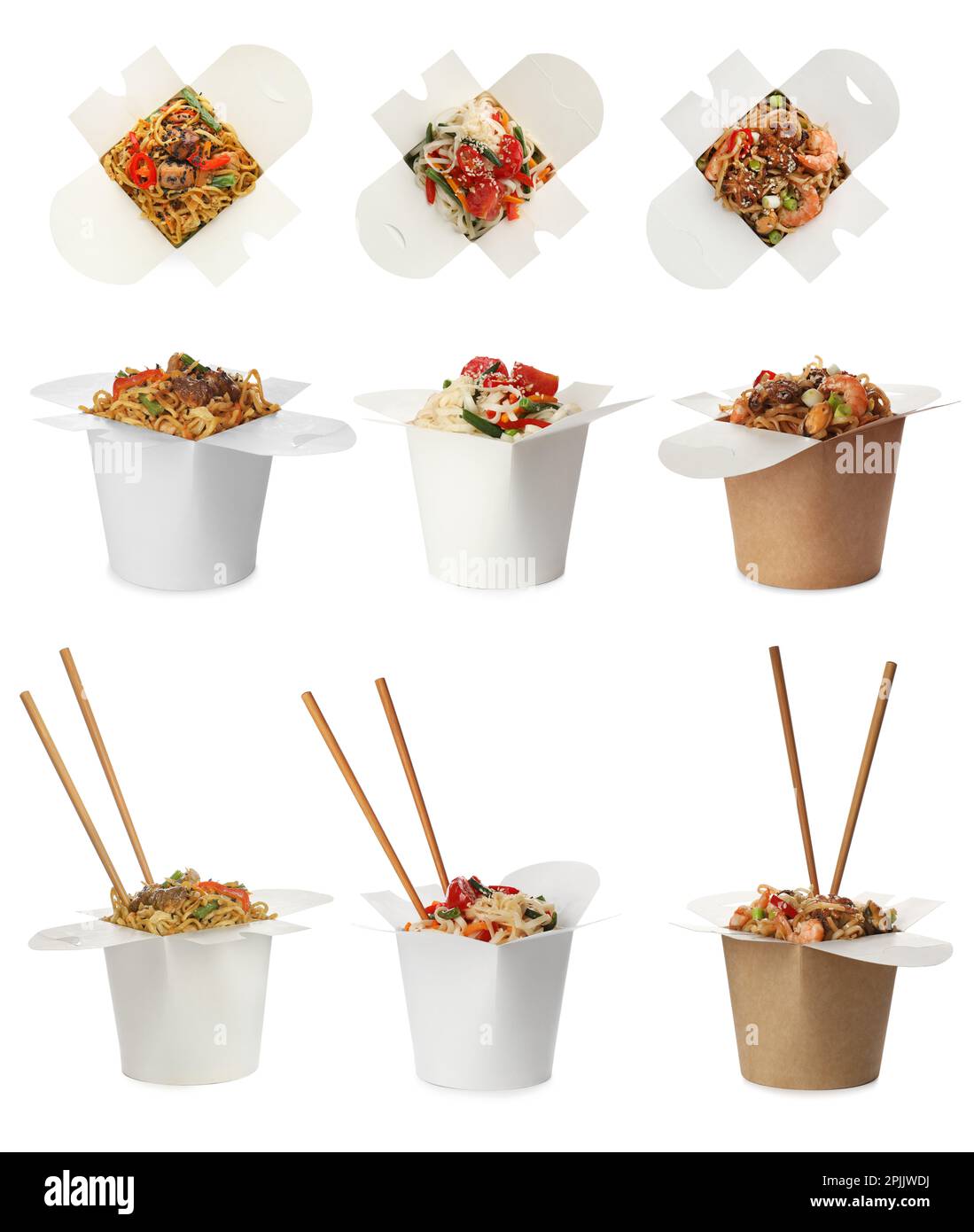 Set with boxes of tasty wok noodles on white background Stock Photo - Alamy