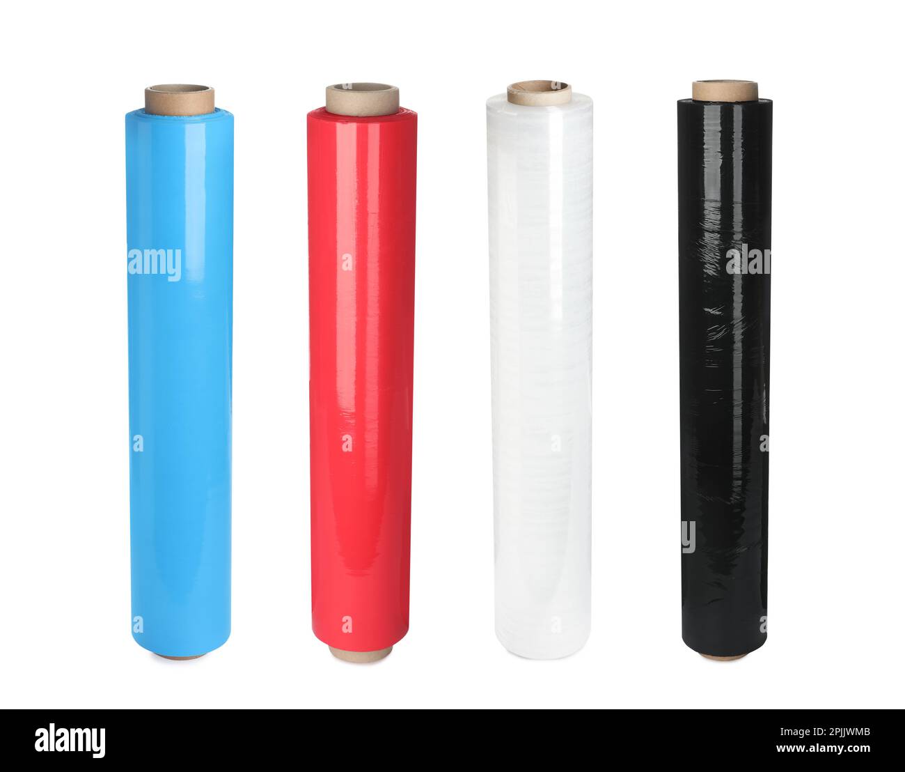 Set with different stretch wraps on white background Stock Photo - Alamy