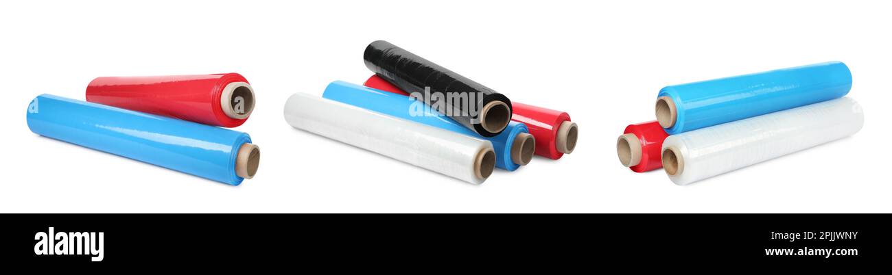 Set with different stretch wraps on white background. Banner design ...