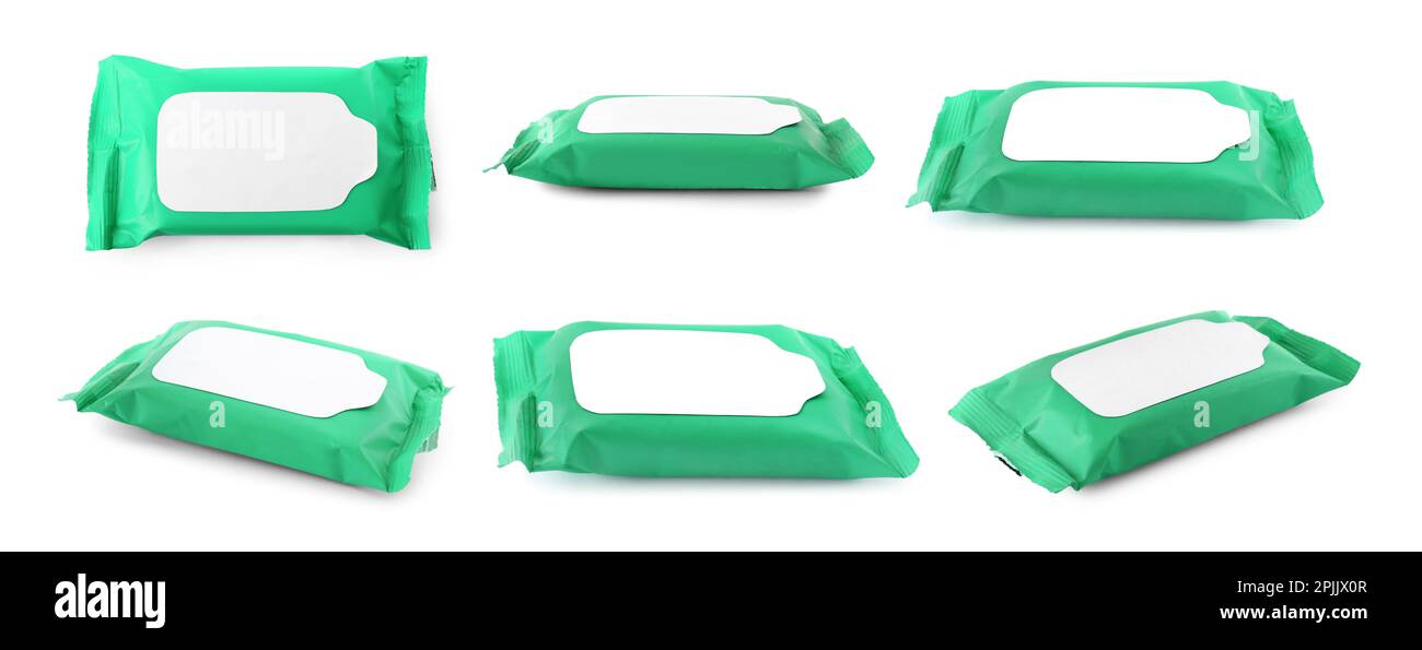 Set with packs of wet wipes on white background. Banner design Stock ...