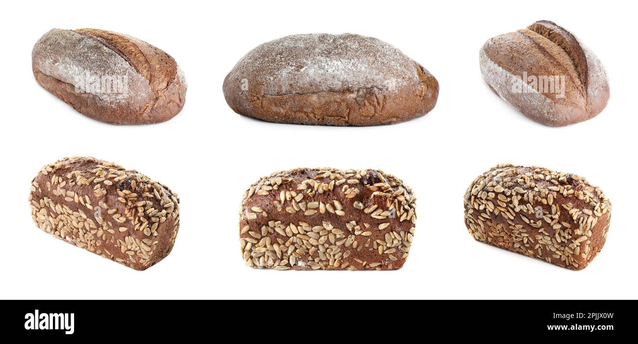 Collage with different bread on white background, banner design Stock ...