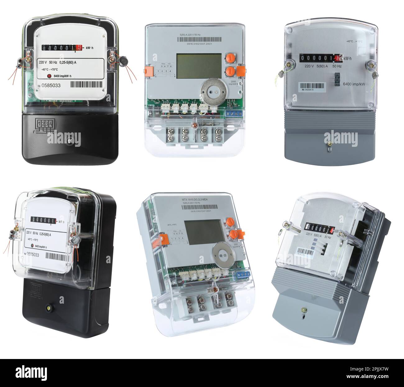 Set of different electricity meters on white background Stock Photo - Alamy