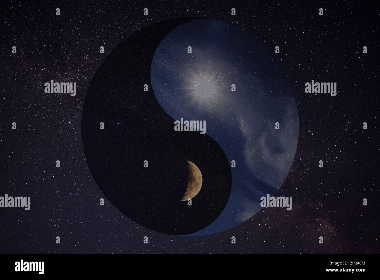 Ying Yang symbol against starry sky. Feng Shui philosophy Stock Photo ...