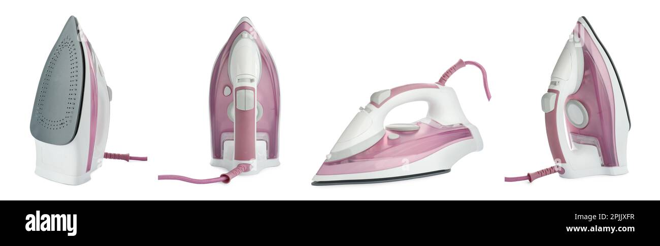 Set with modern irons on white background. Banner design Stock Photo ...