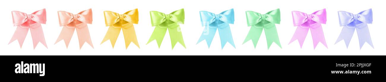 Set with different beautiful bows on white background. Banner design ...