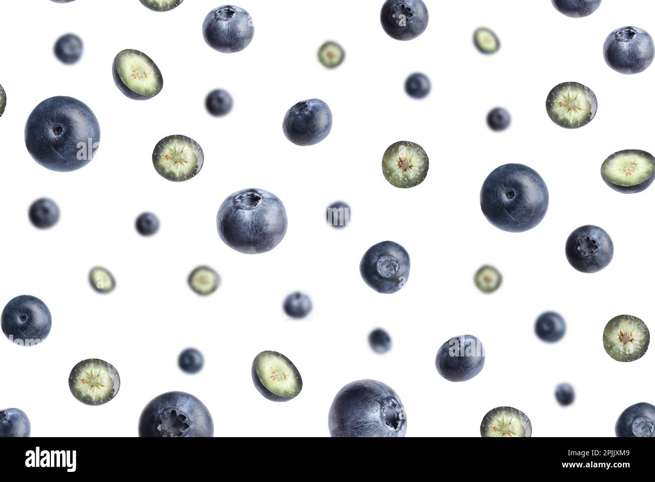Tasty ripe blueberries flying on white background Stock Photo - Alamy