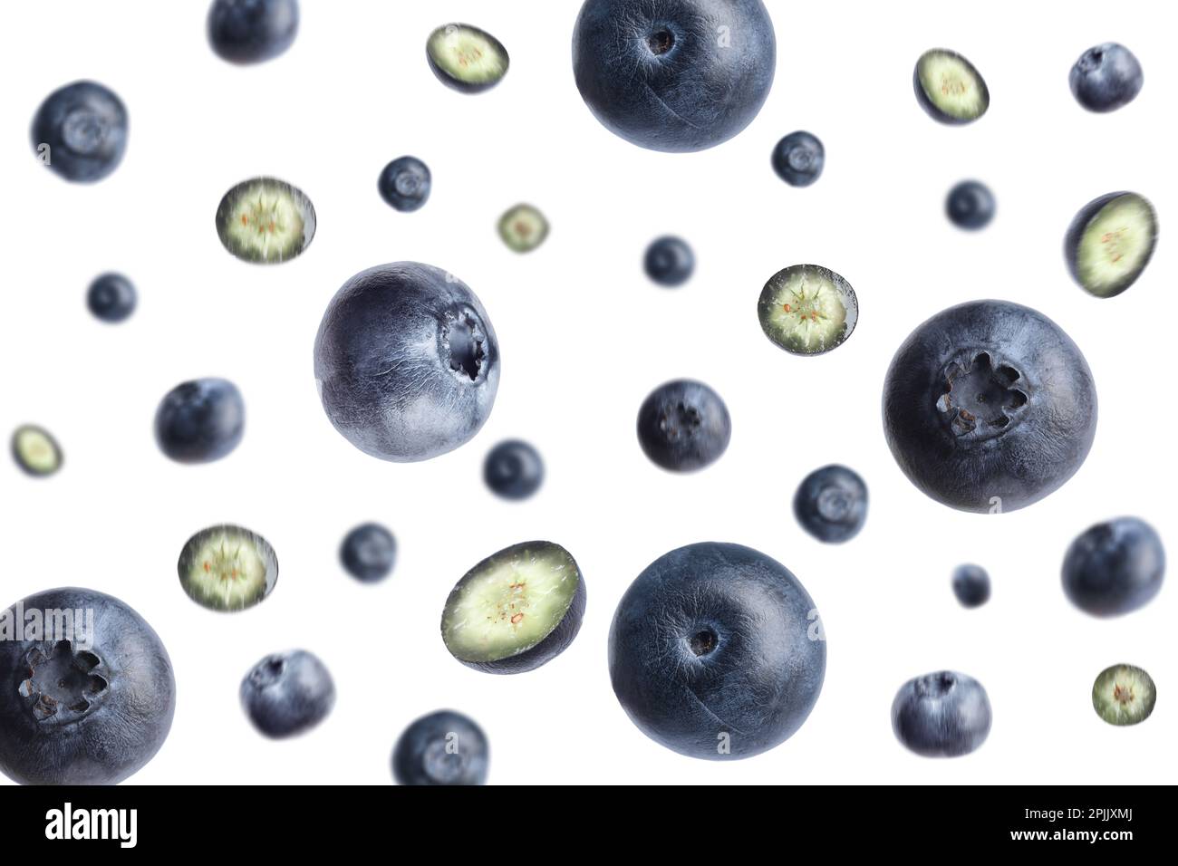 Tasty ripe blueberries flying on white background Stock Photo - Alamy