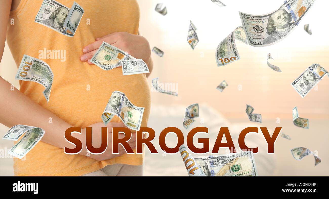 Surrogacy concept. Closeup view of young pregnant woman and flying ...