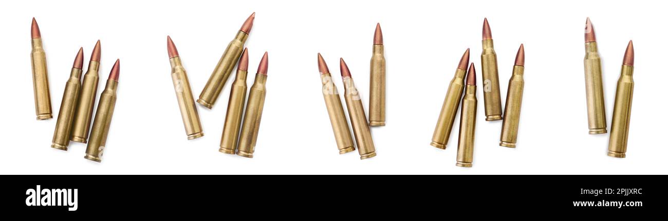 Set of many bullets on white background, top view. Banner design Stock ...