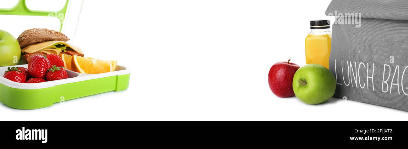 Healthy lunch for schoolchild on white background, space for text ...
