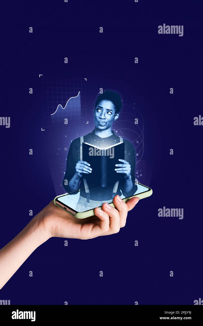 Virtual trend 3d poster collage of female male student with textbook ...