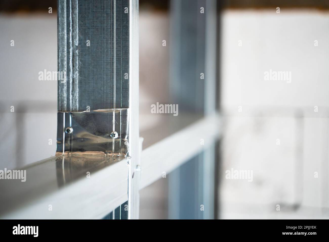 Close-up of a metal profile frame for a wall. Room divider under ...