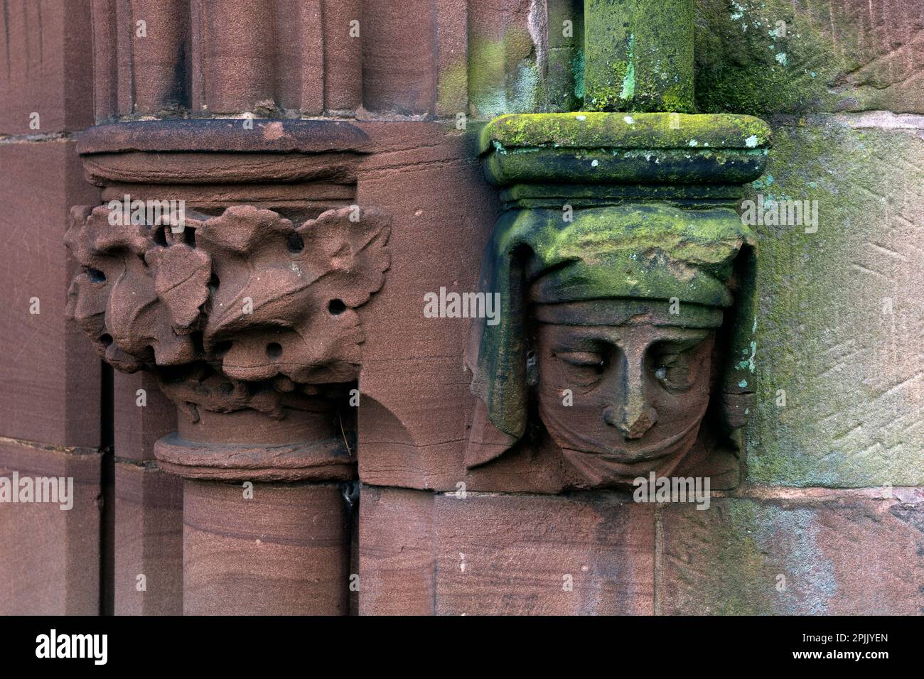 Stone carvings by the west door of St. Margaret`s Church, Great Barr ...