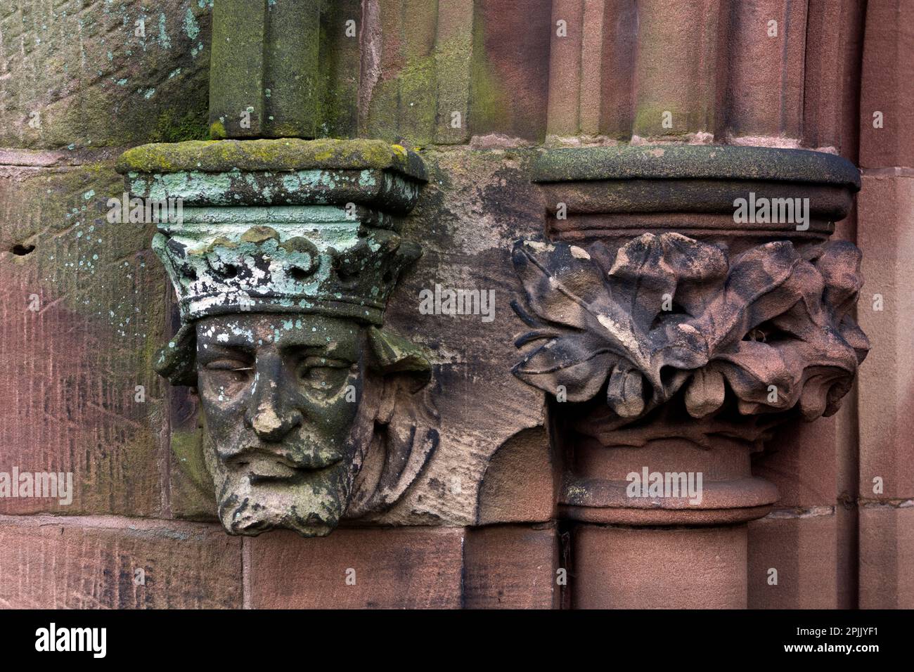 Stone carvings by the west door of St. Margaret`s Church, Great Barr ...