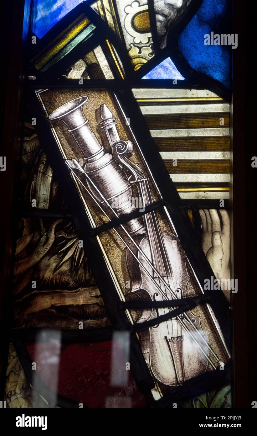 Stained glass fragments in a window in the meeting room of St. Margaret ...
