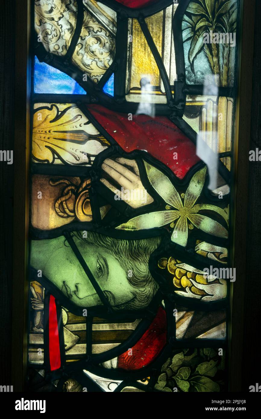 Stained glass fragments in a window in the meeting room of St. Margaret ...