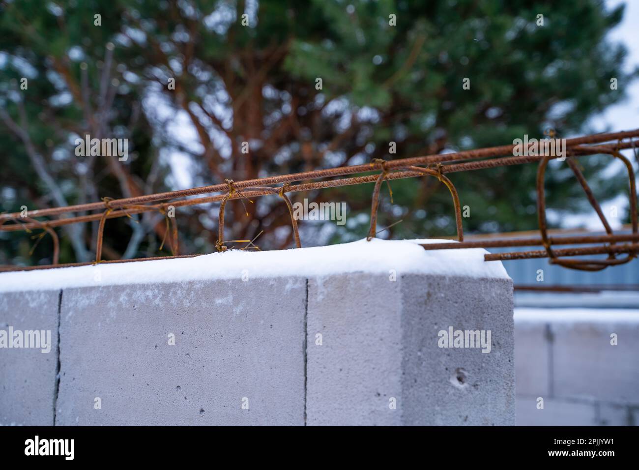 Stopped building process due to cold and snow. Prepared reinforcing ...