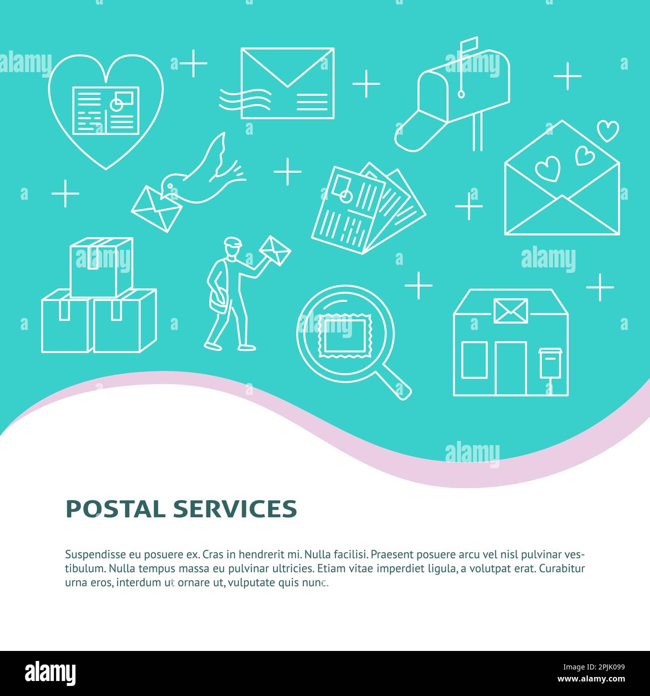 Postal services banner in line style with place for text. Mail and ...