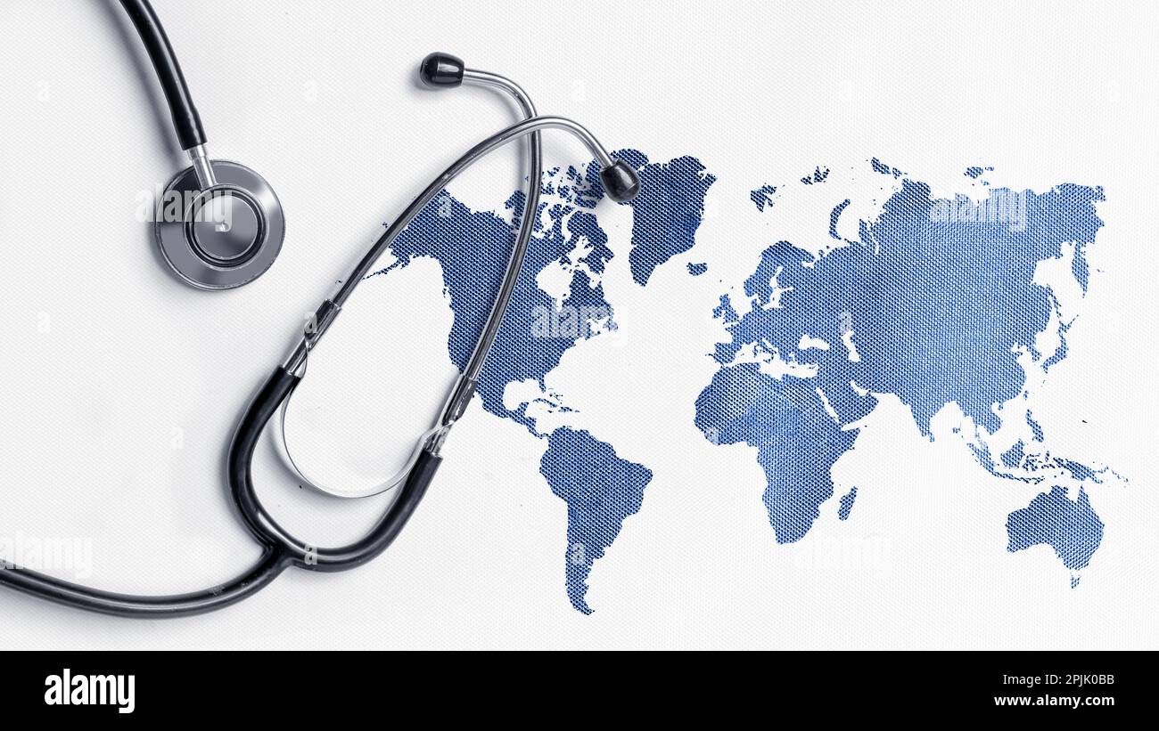 Stethoscope with world map on a colored background. World hypertension ...