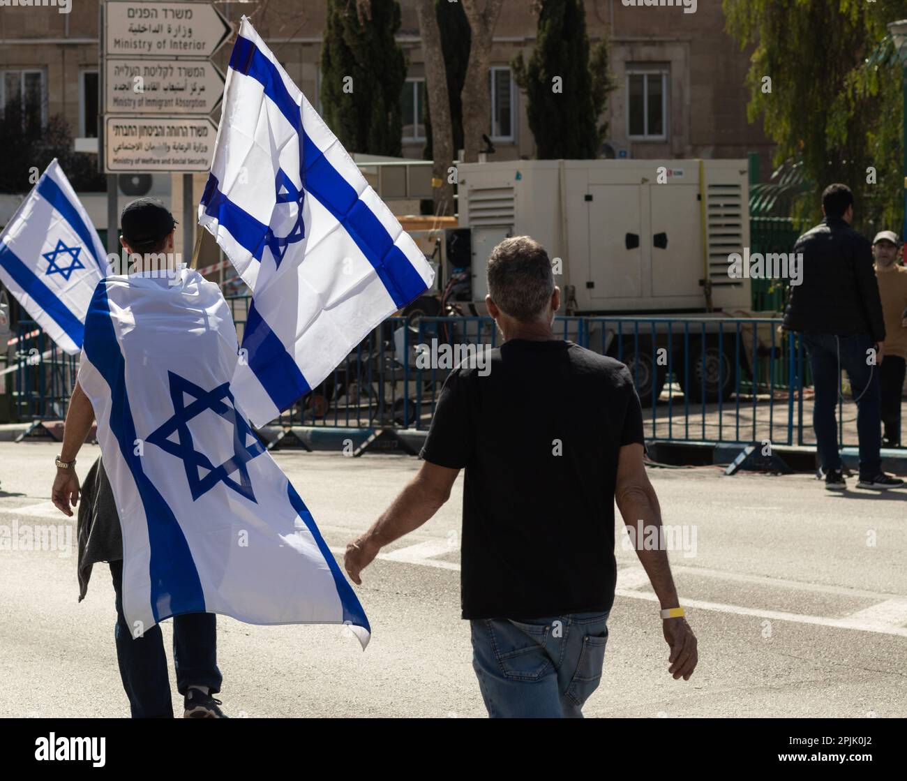 jerusalem-israel. 20-02-2023. A protester wrapped in Israeli flags at a ...