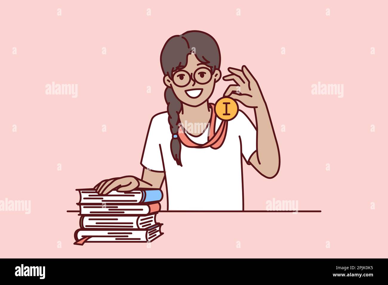 Little asian girl shows medal proudly boasts award received for ...
