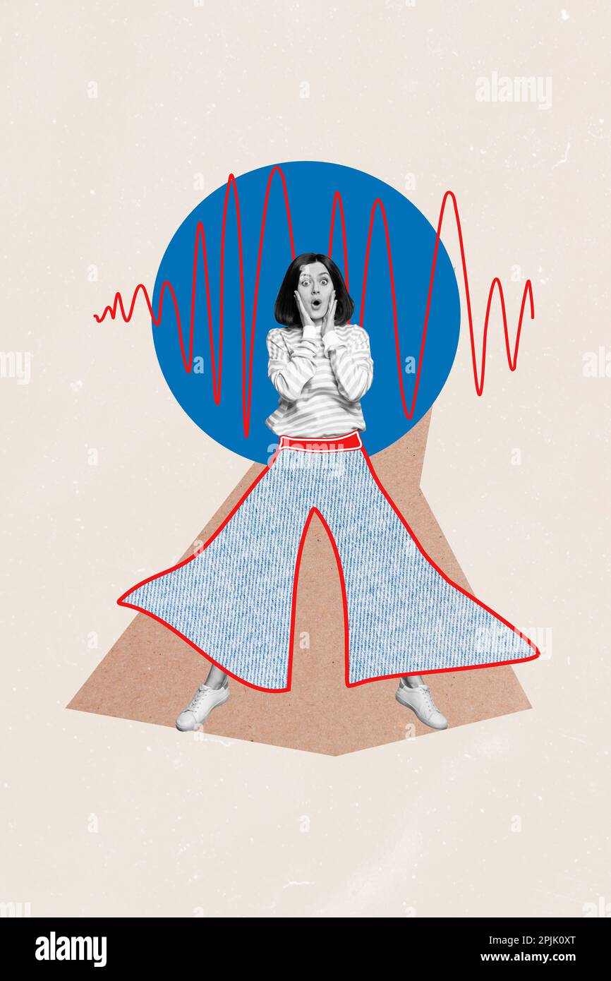 Vertical sketch photo illustration artwork 3d collage of scared ...