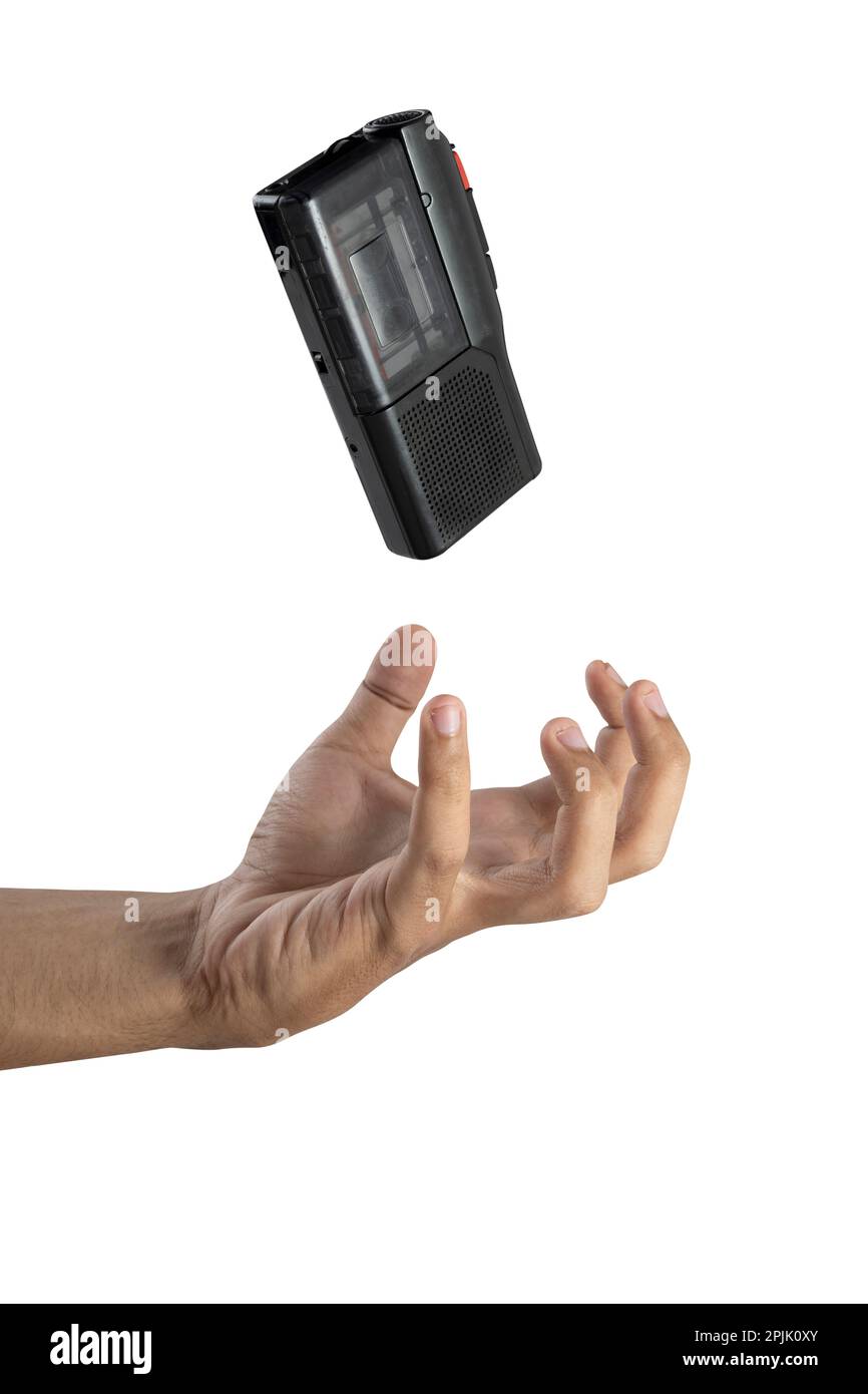 Human hand with recording device isolated over white background Stock ...