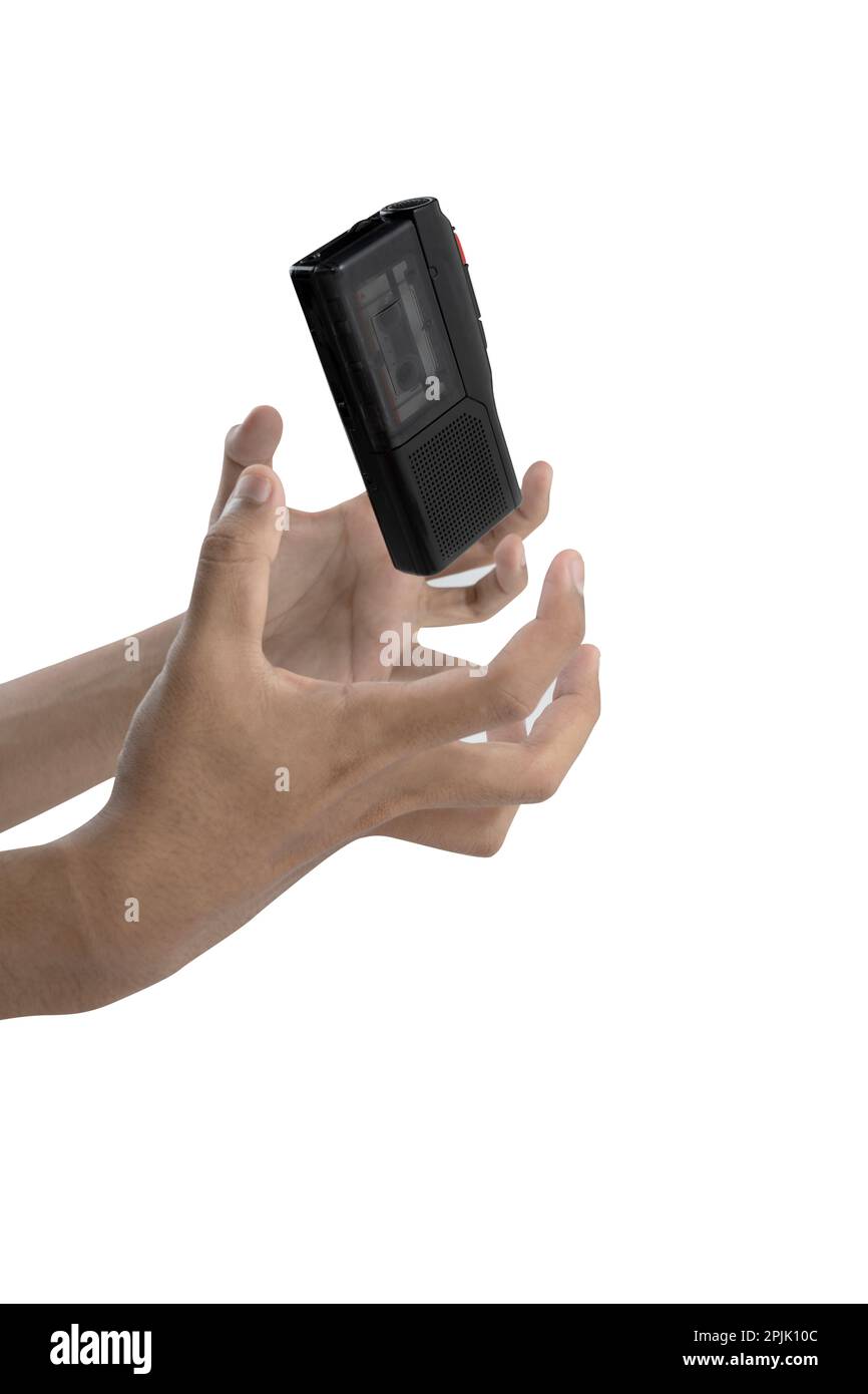 Human hand with recording device isolated over white background Stock ...