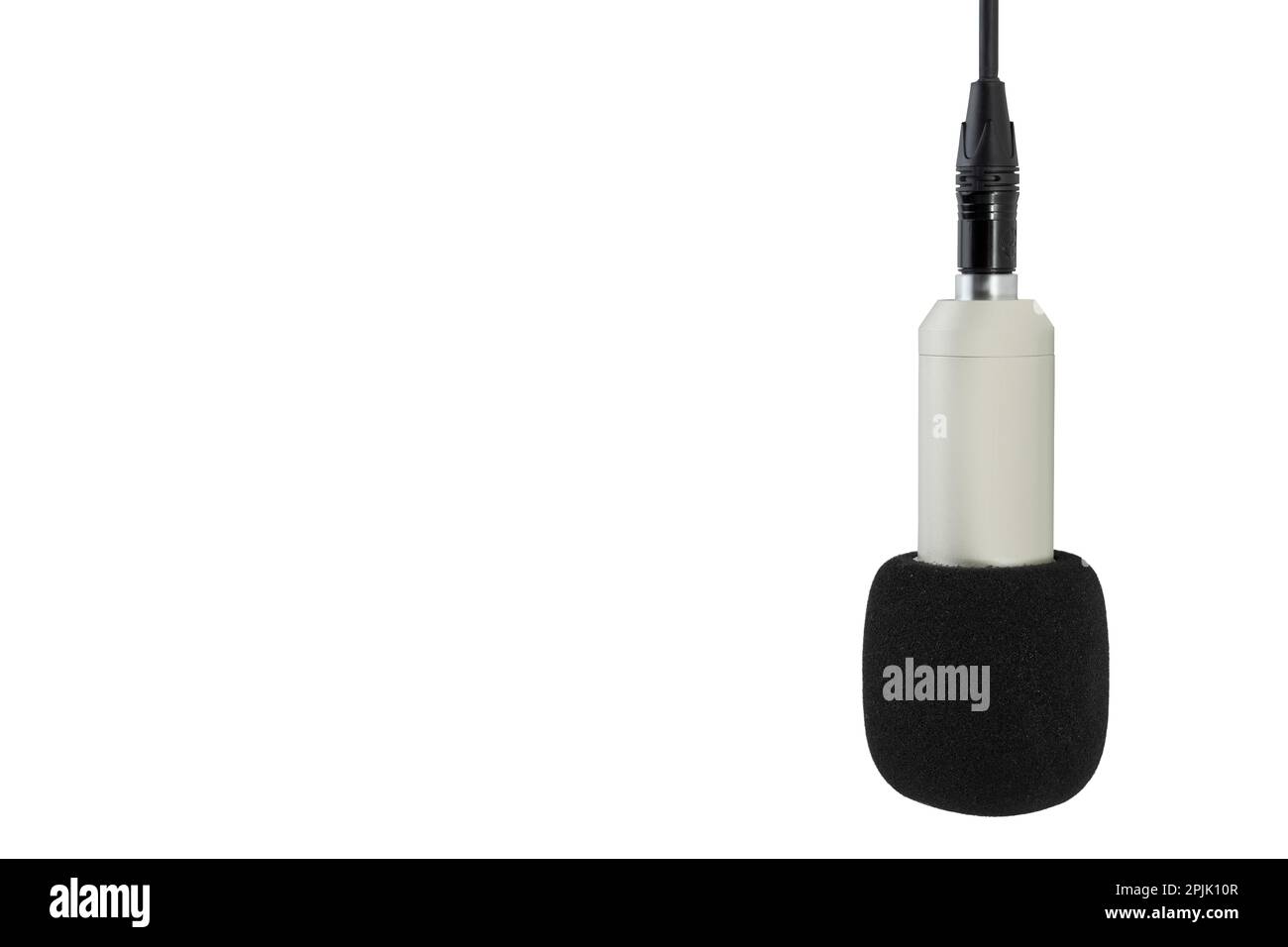Microphone hanging isolated over white background Stock Photo - Alamy