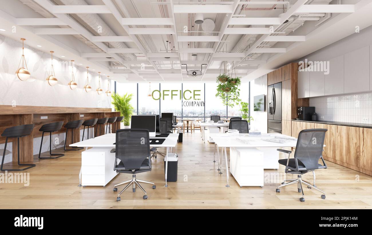 3D project of office space with recreation area. Design concept ...