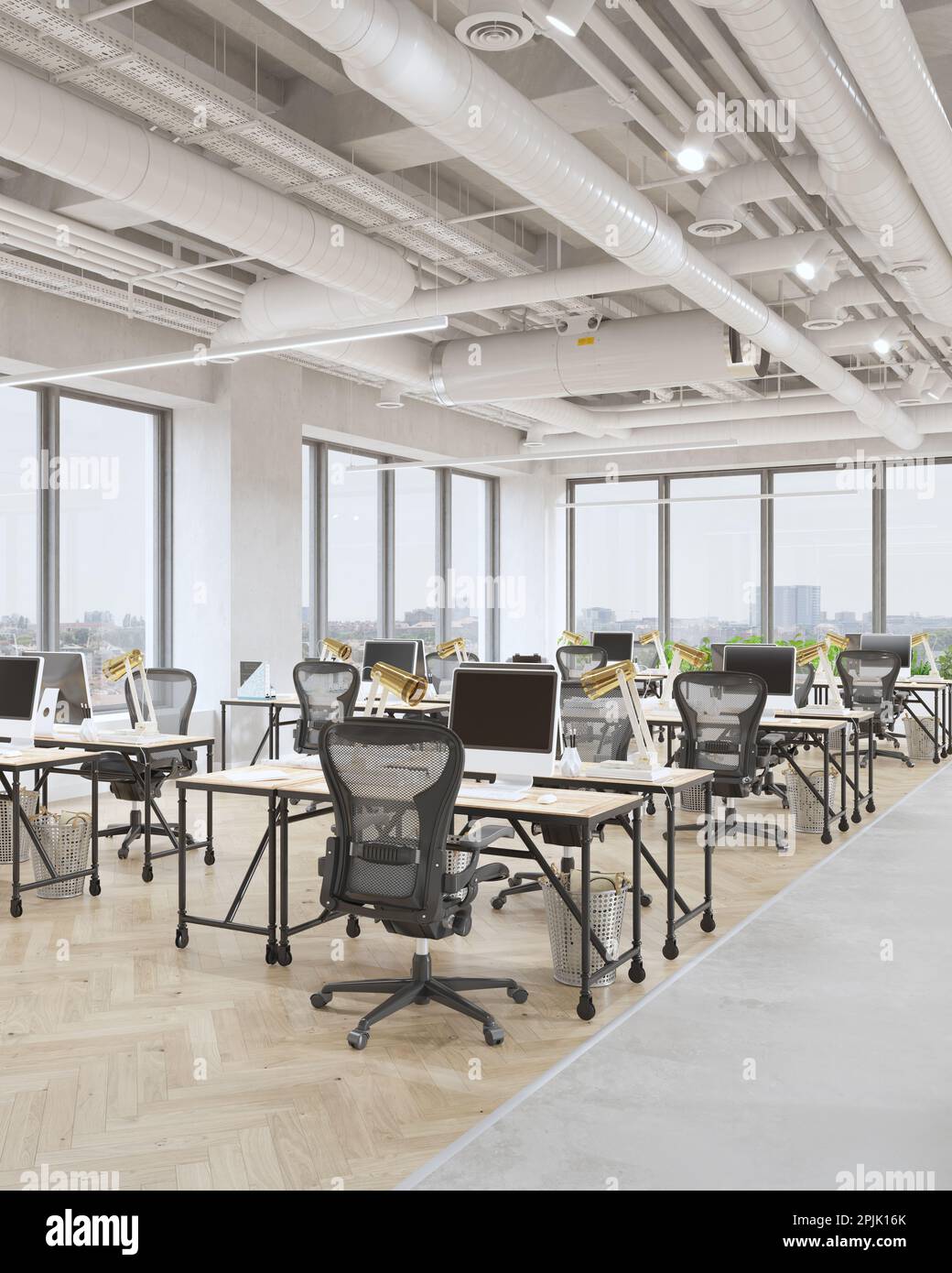 3D illustration of modern office. Bright office in loft style Stock ...