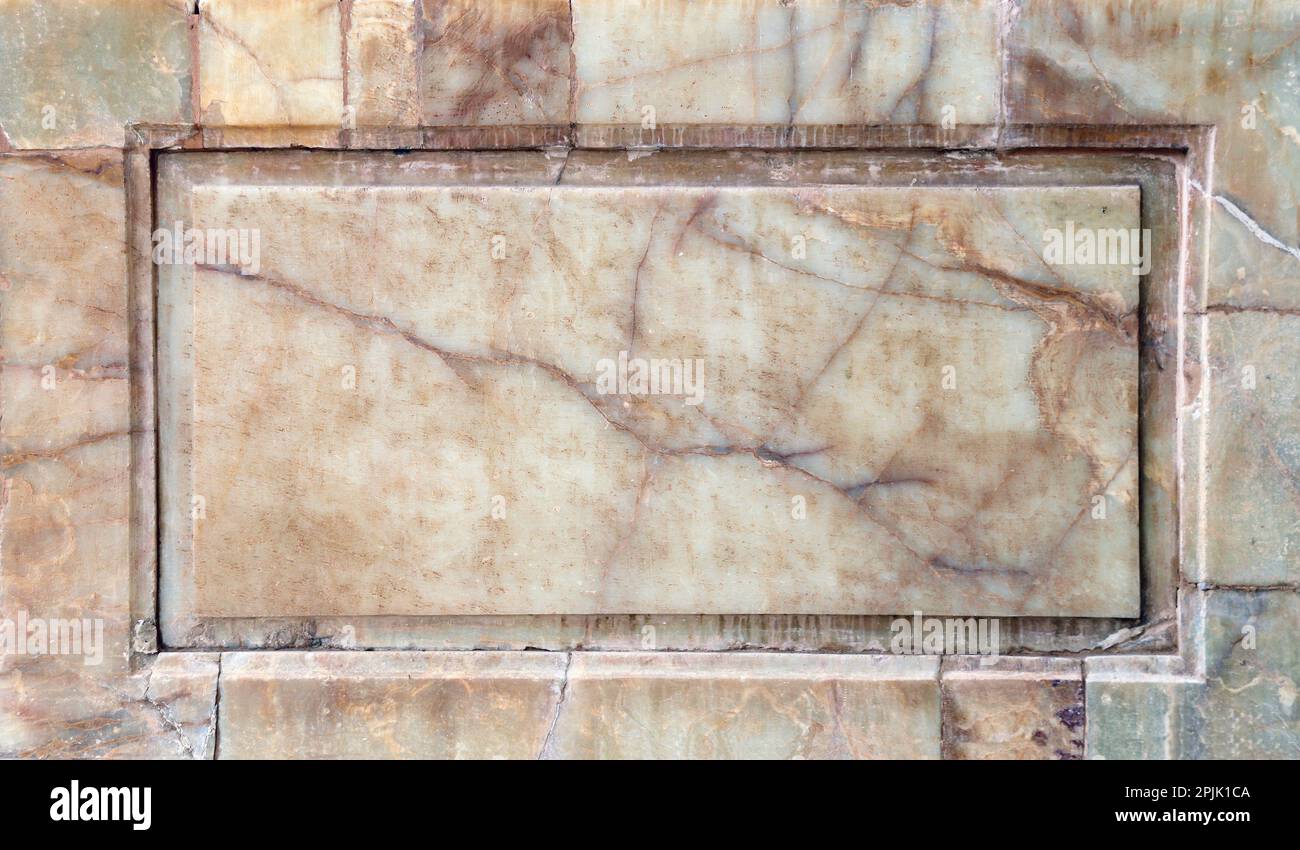 Retro background with frame carved in onyx wall. Horizontal backdrop ...