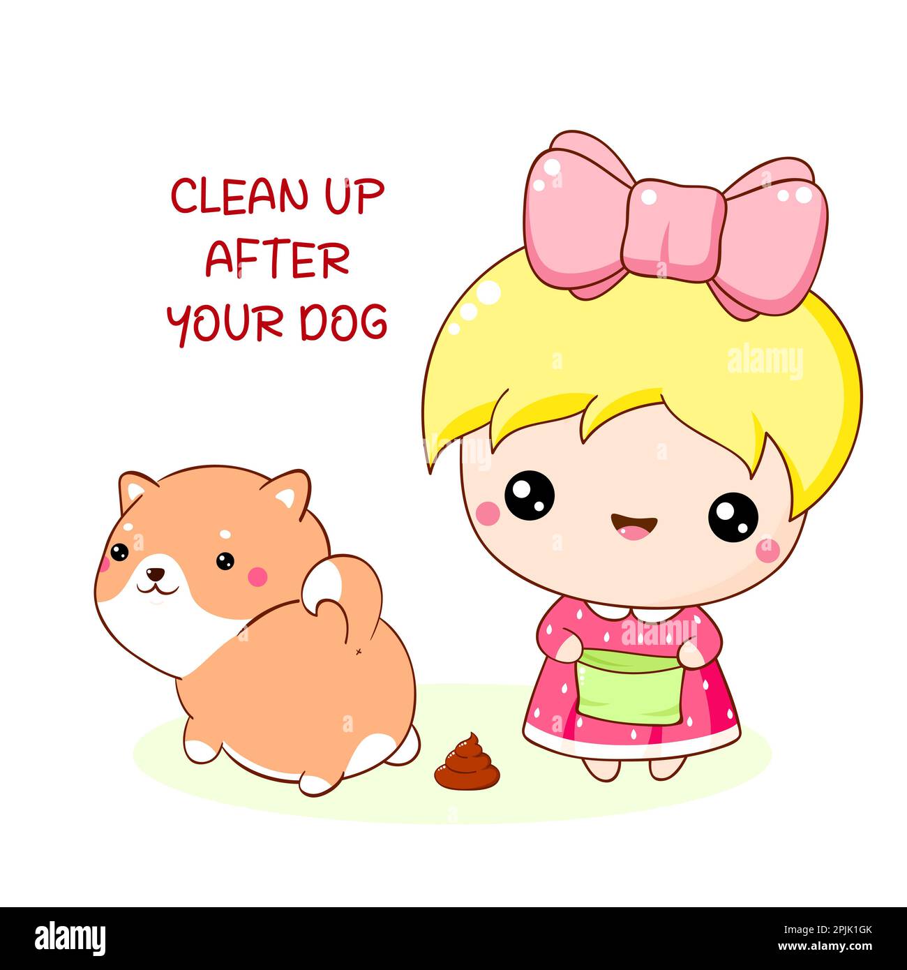 Clean up after your dog. Cute little girl with plastic bag cleaning up ...